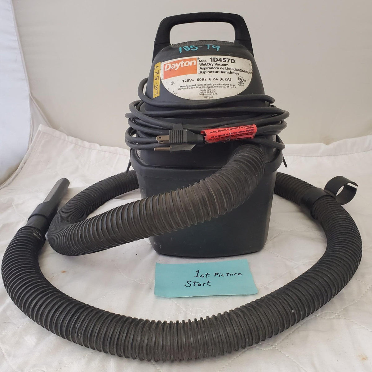 Dayton 1D457D Wet/Dry Vacuum Cleaner 120V 60Hz LOT 529 ...
